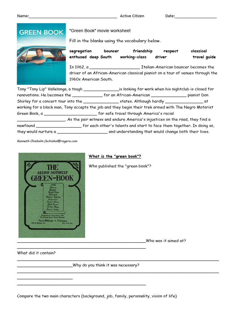 "Green Book" Movie Worksheet Guide | PDF | Waiting Staff | Restaurants