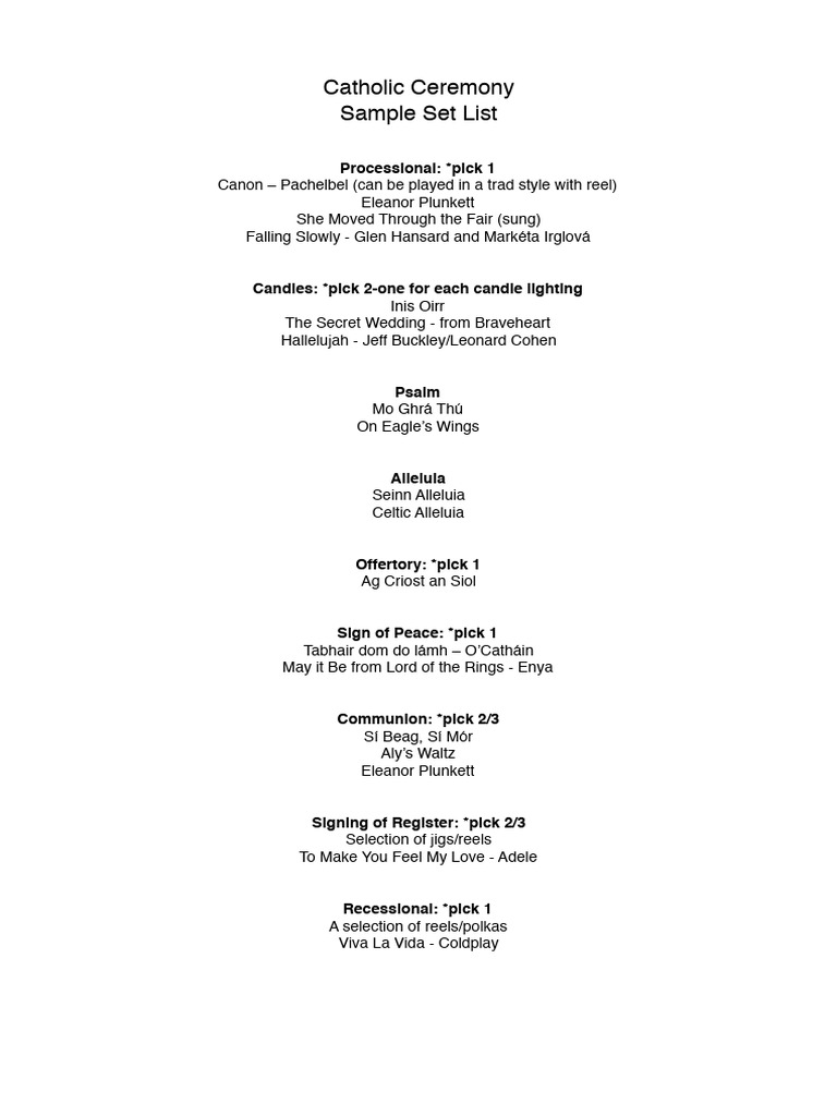 Sample Ceremony Set List With Singing | PDF