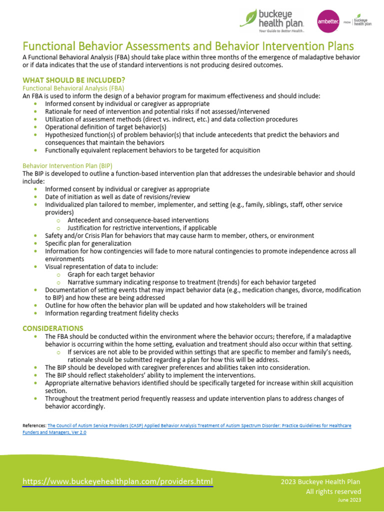FBA and BIP Guidelines for Behavior Management | PDF | Behavior ...