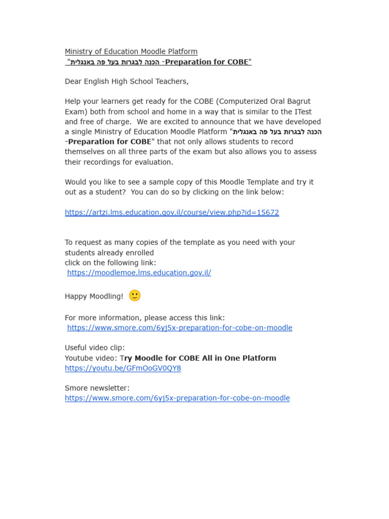 Moodle Platform Preparation COB | PDF