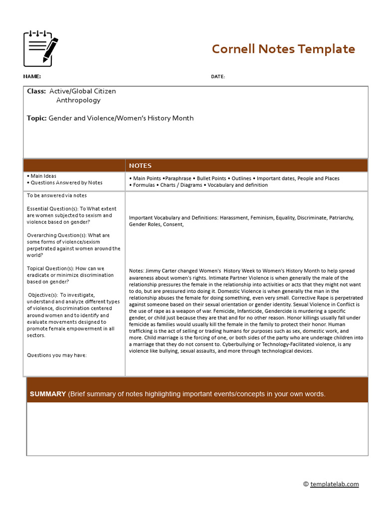 Women Cornell Notes | PDF | Violence | Sexism