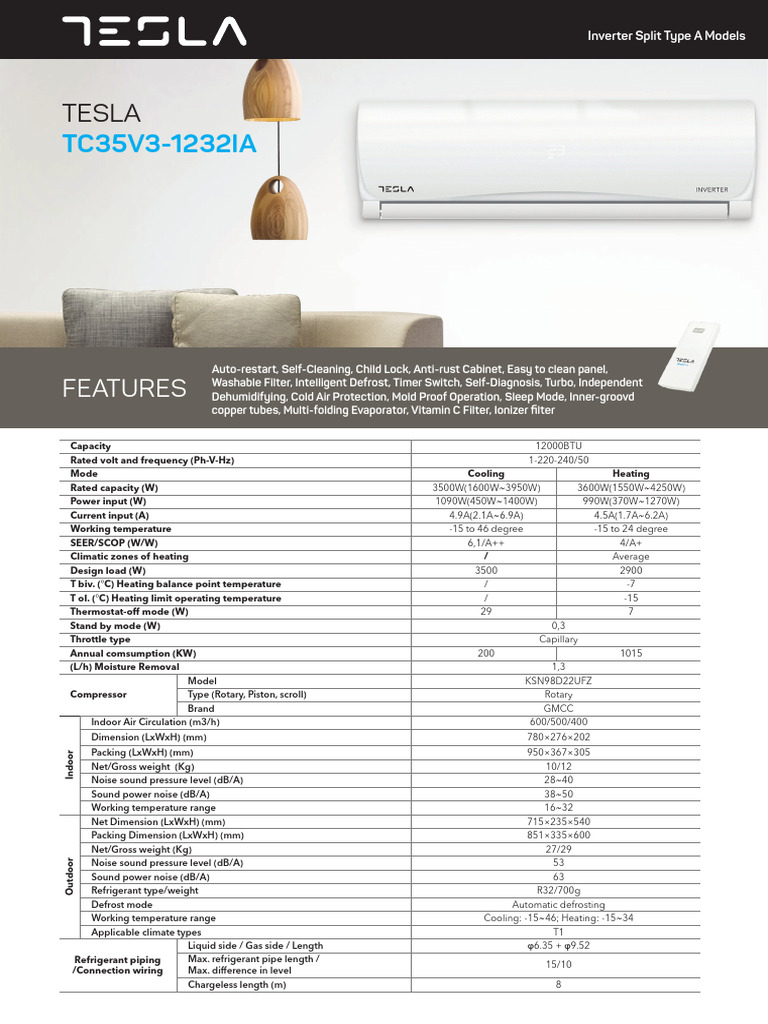 Tesla Klima TC35V3 1232IA Spec 1 | PDF | Air Conditioning | Continuum ...