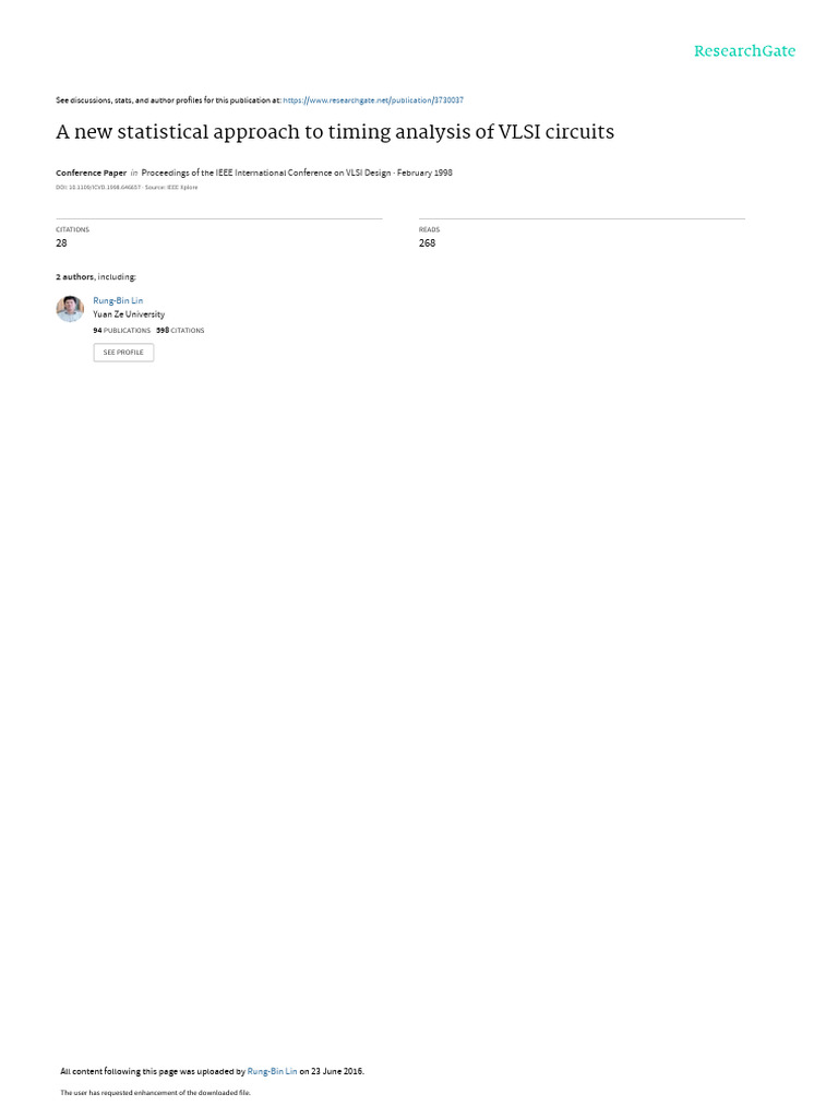 A New Statistical Approach To Timing Analysis of VLSI Circuits | PDF | Covariance | Mathematical ...
