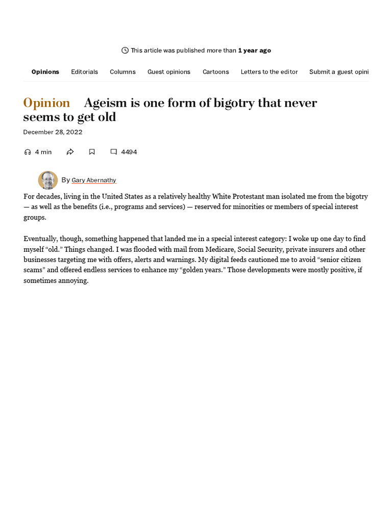 Opinion - Ageism Is The Prejudice That Never Grows Old - The Washington ...