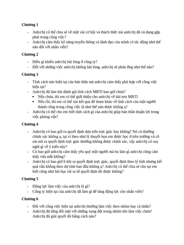 Bộ câu hỏi phỏng vấn HVTC | PDF