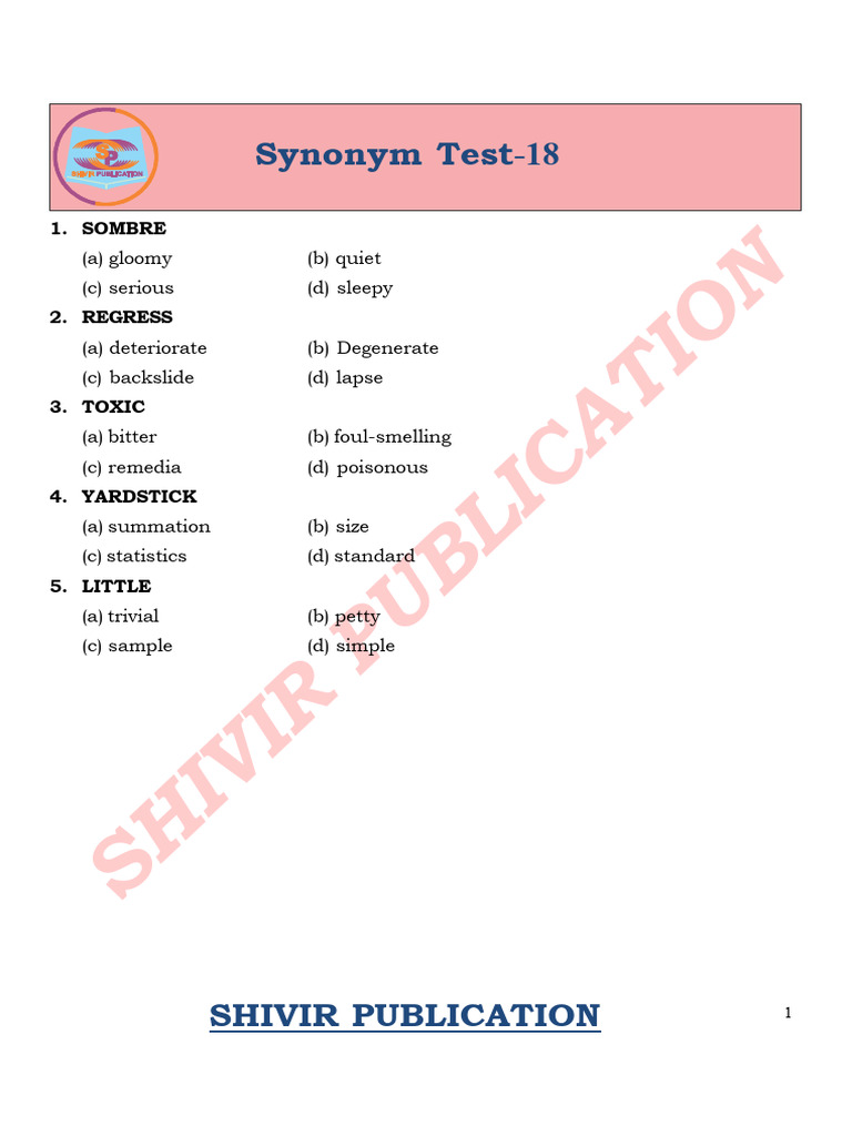 Synonym and Antonym Test-18 | PDF | Adjective | Linguistic Morphology