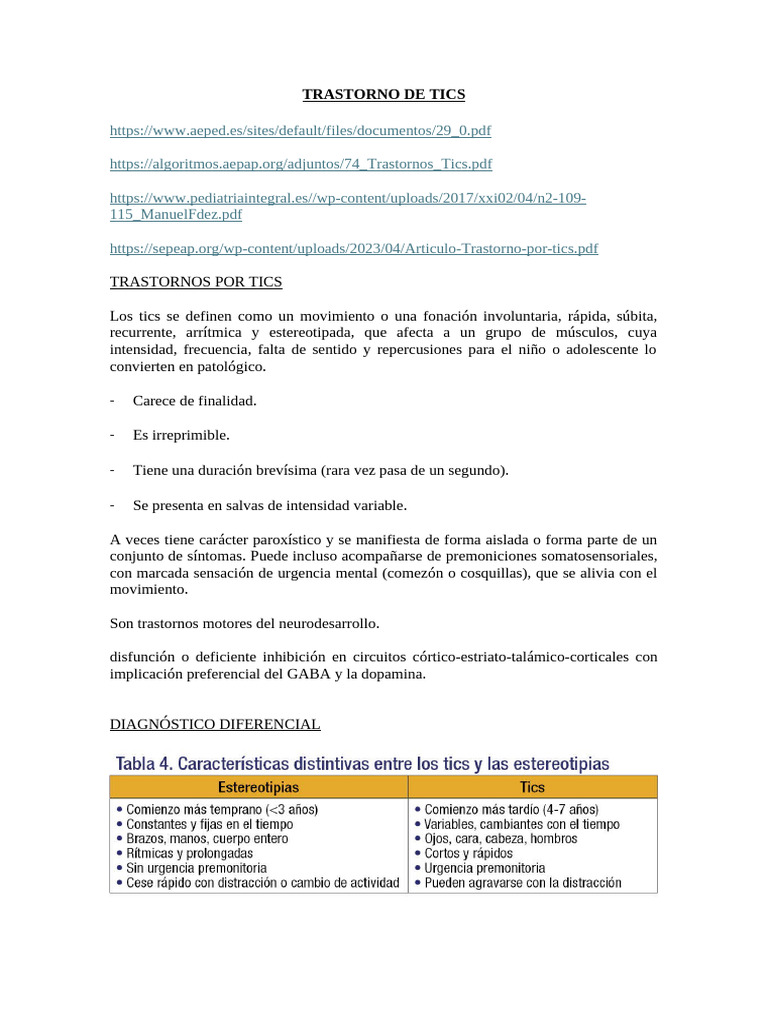 Trastorno de Tics | PDF | Enfermedades y trastornos