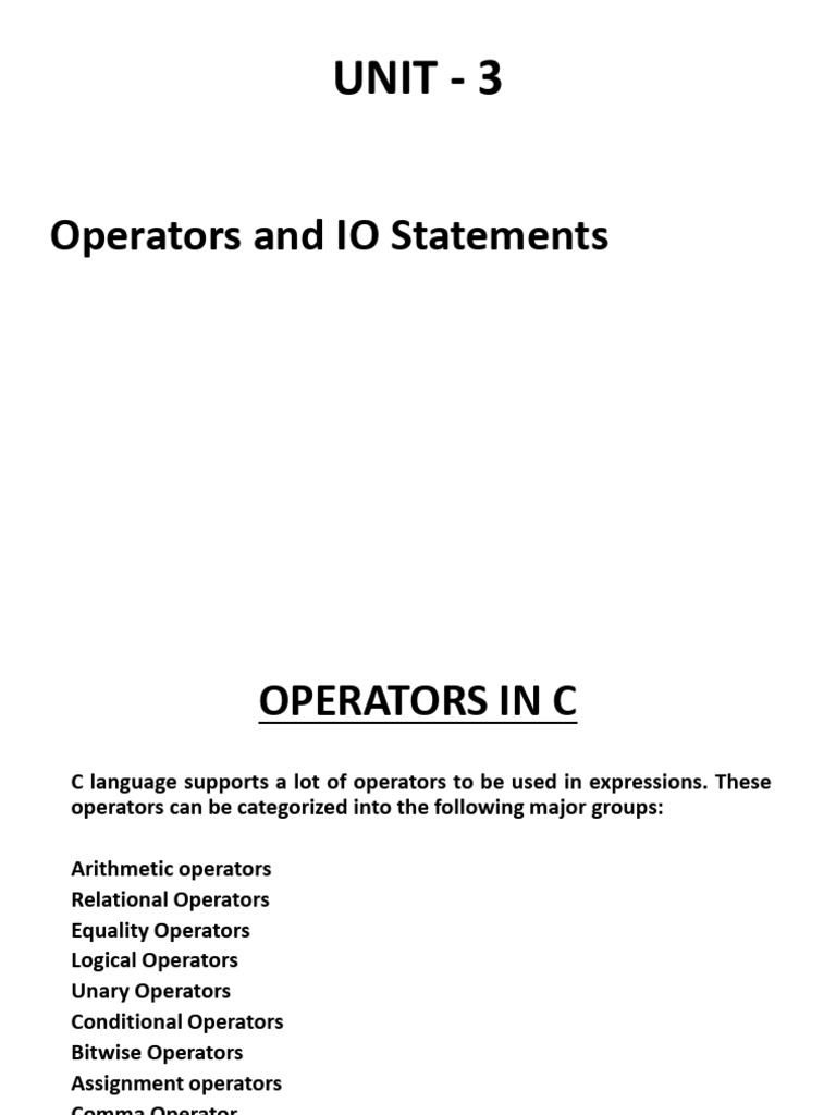Unit 3 Operators And Io Statements Pdf Integer Computer Science