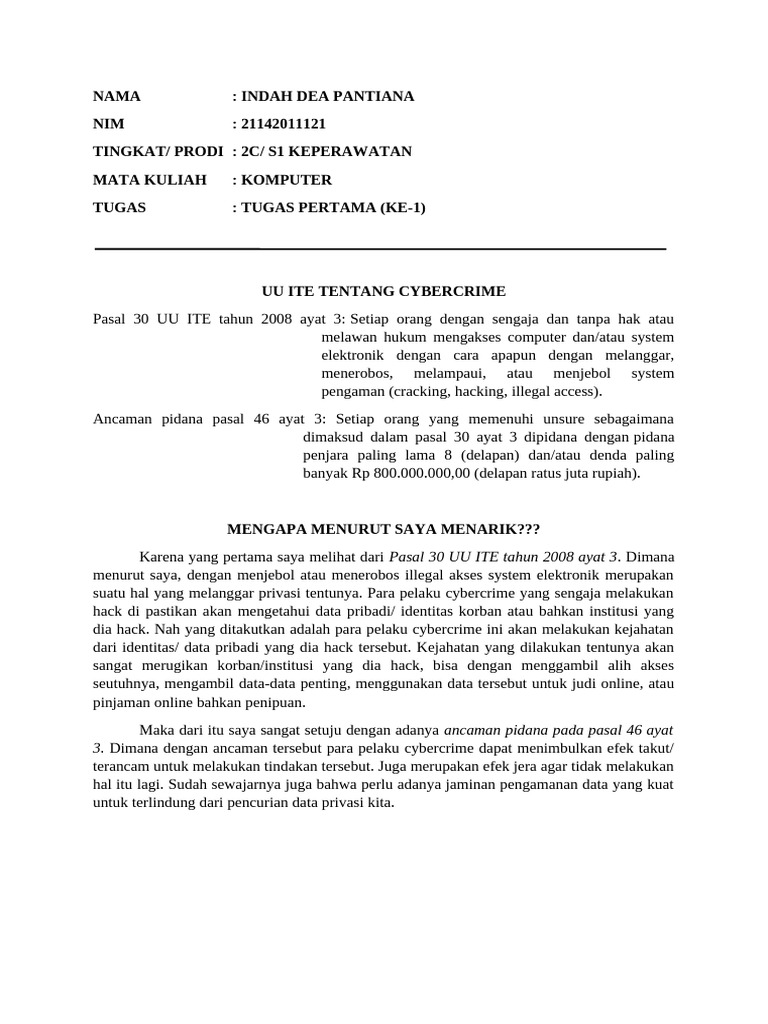INDAH DEA PANTIANA_ TUGAS 1 KOMPUTER_2C | PDF