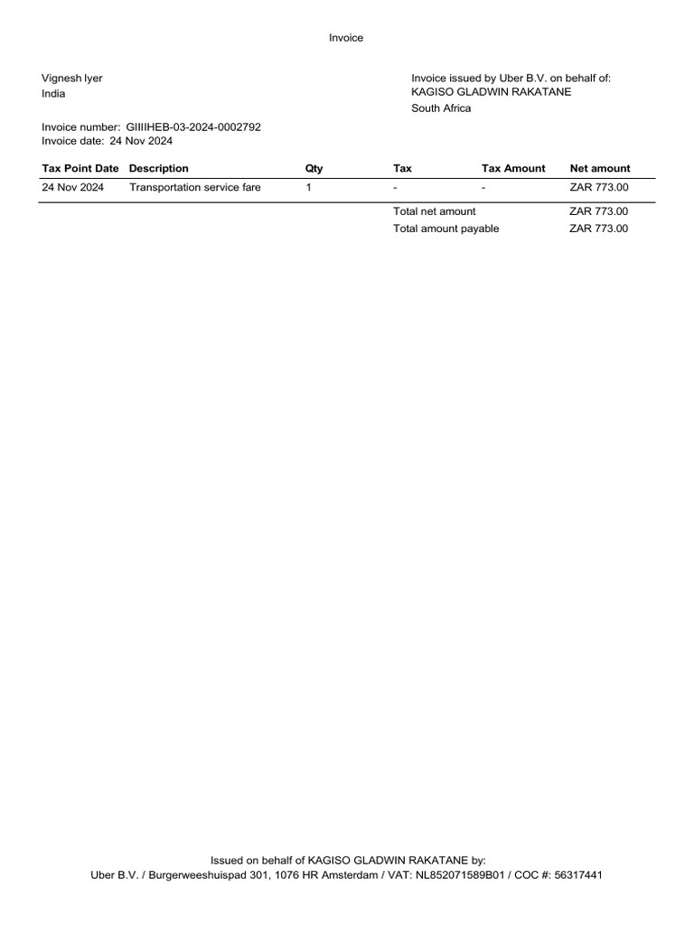 Uber Invoices for Transportation Services | PDF | Invoice | Value Added Tax