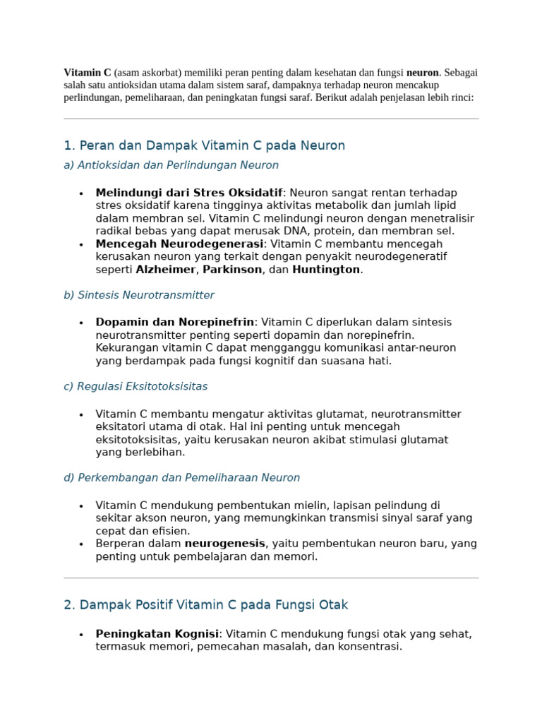 Peran Dan Dampak Vitamin C Pada Neuron | PDF