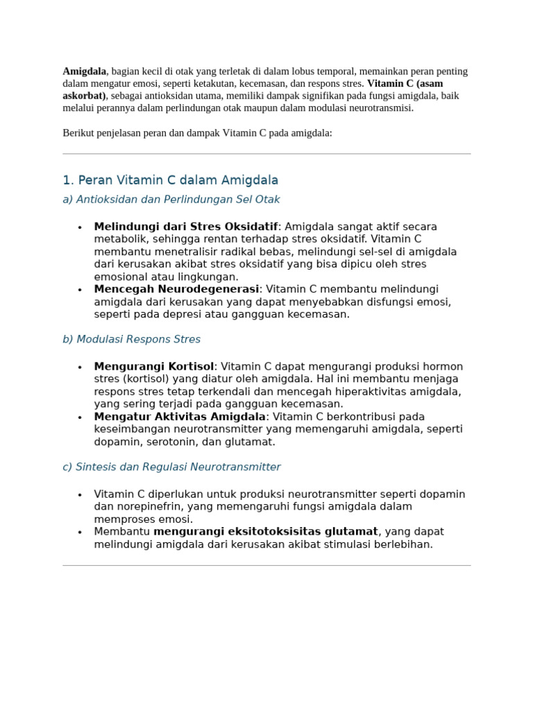 peran dan dampak vitamin c pada amigdala | PDF