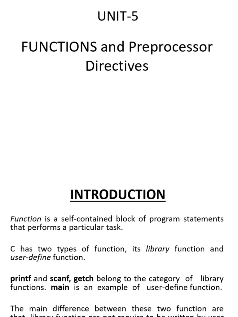 Unit 5 Functions And Preprocessor Directives Pdf Parameter Computer Programming Computer 2517
