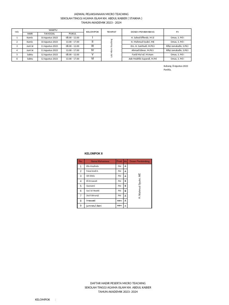 Rundown Dan Presensi Micro Dan PPL 2023 | PDF