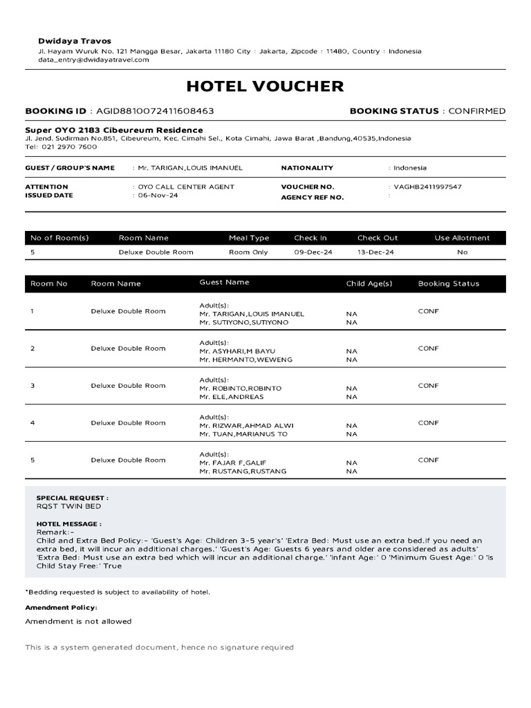 Reservasi Hotel 9-13dec Batch 2 | PDF