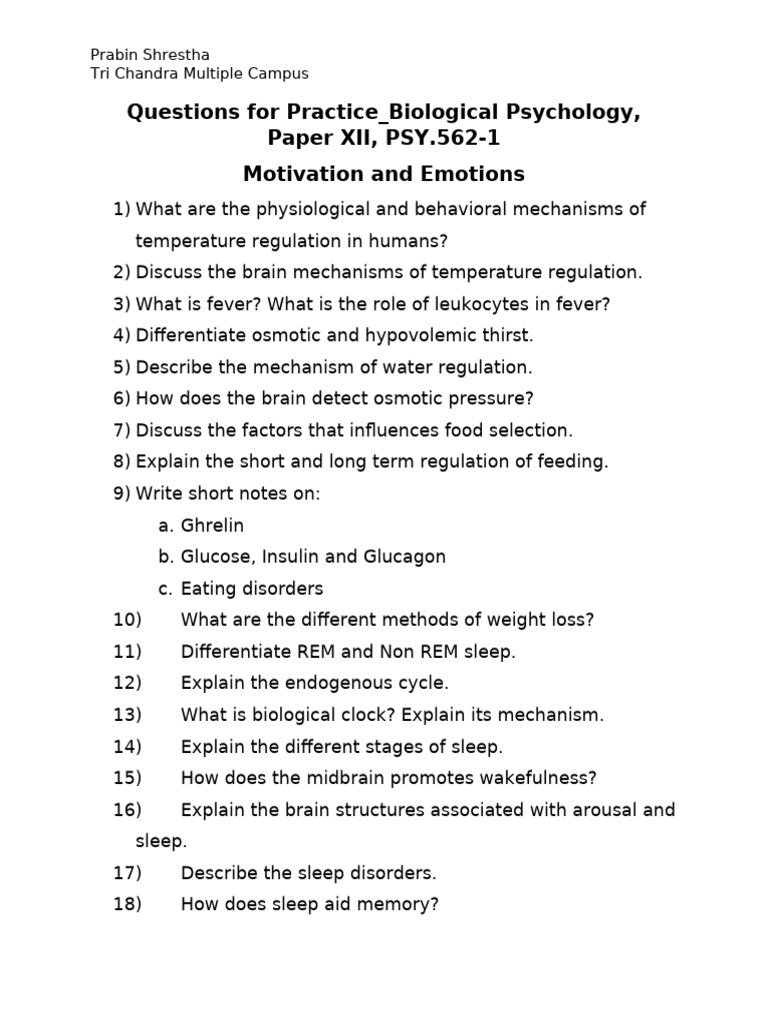 Biological Psychology: Motivation & Emotions | PDF
