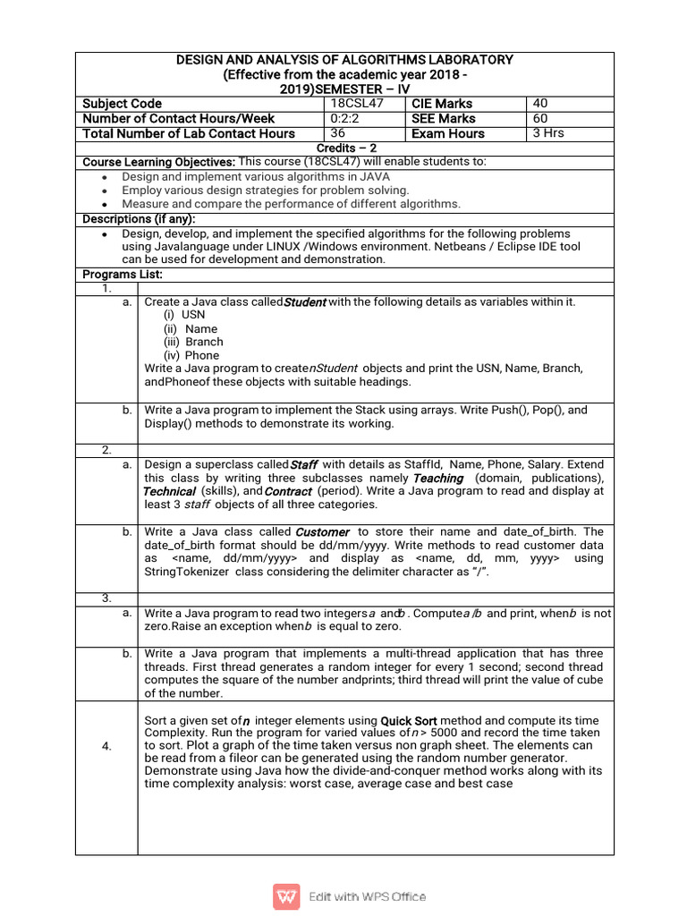 18csl47 Lab Manual | PDF | Mathematical Relations | Combinatorics
