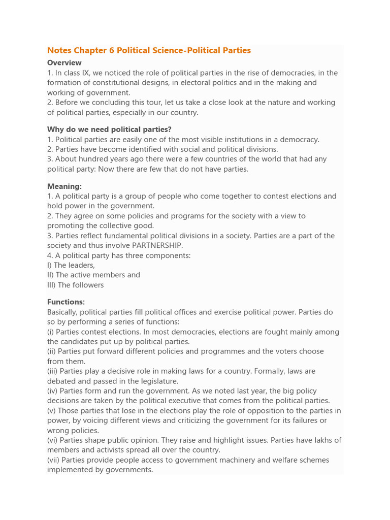 Notes - Political Parties | PDF | Political Parties | Democracy