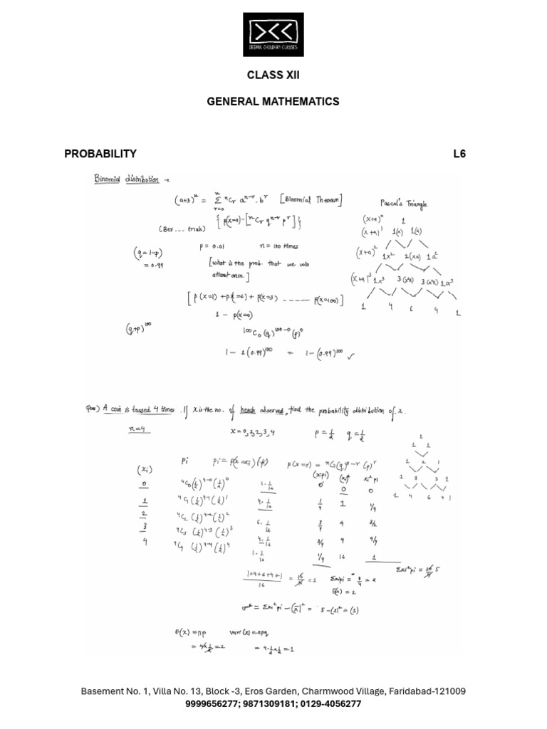L6 Solutions - Probability - Class XII | PDF | Probability Distribution | Variance