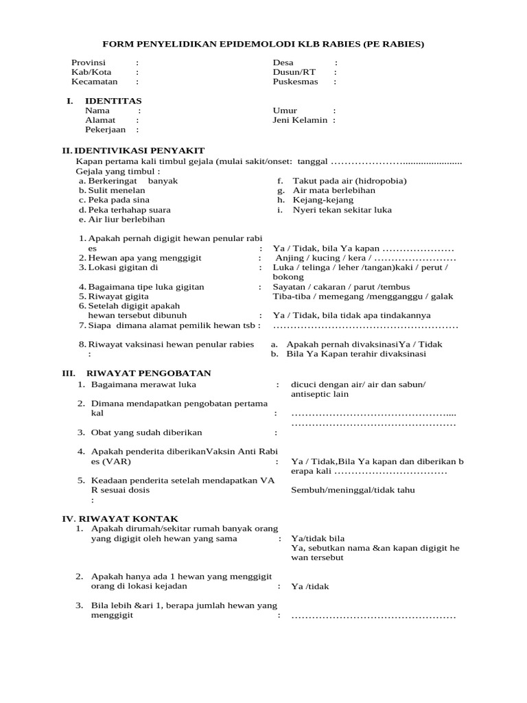 Form Penyelidikan Epidemolodi KLB Rabies | PDF