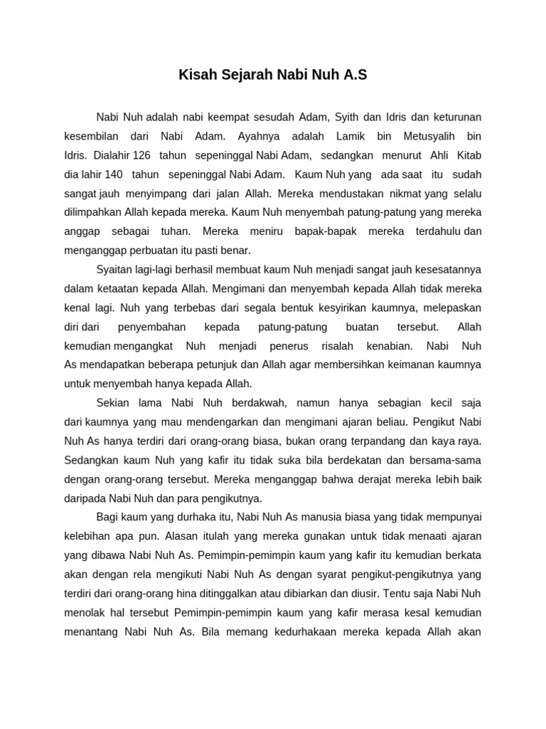 Sejarah Nabi Nuh A.S dan Dakwahnya | PDF