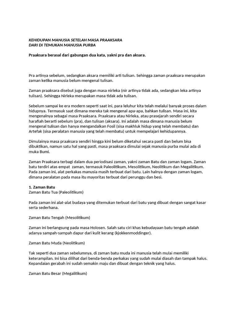 Kehidupan Manusia Praaksara dan Evolusi | PDF