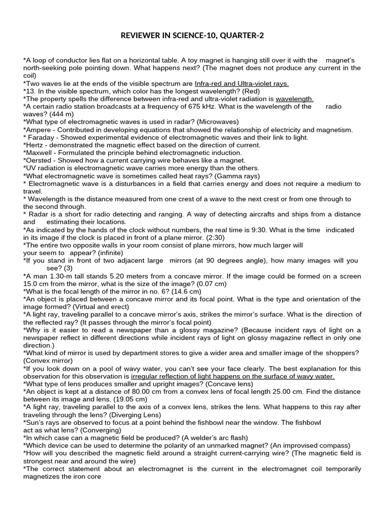 SCIENCE-10-2Q-REVIEWER | PDF | Electromagnetic Radiation ...