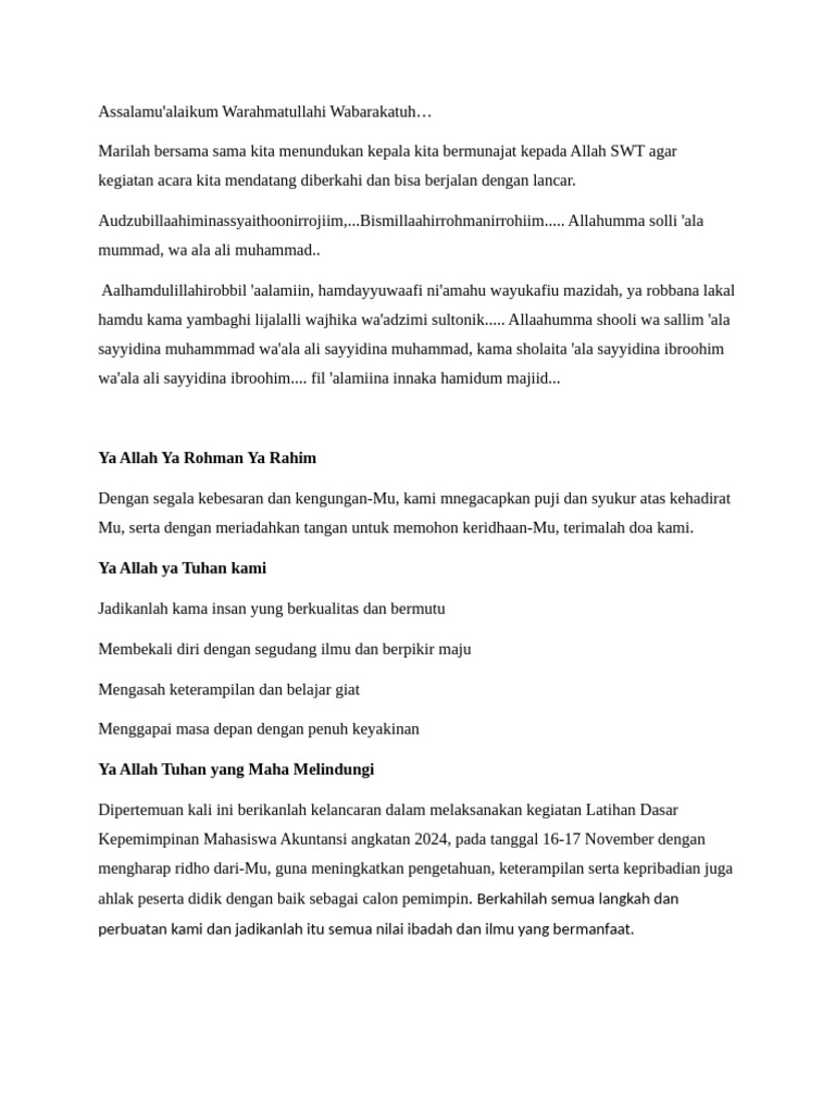 Teks Doa LDK 2024 | PDF