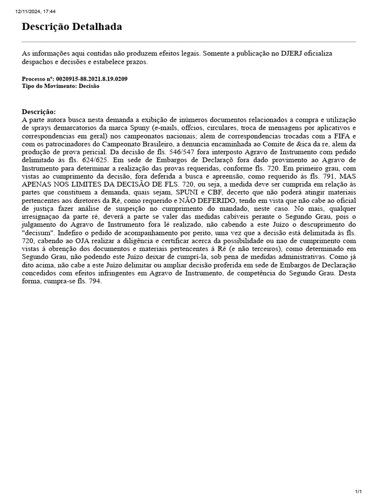 Íntegra Decisão 1 Instancia | PDF