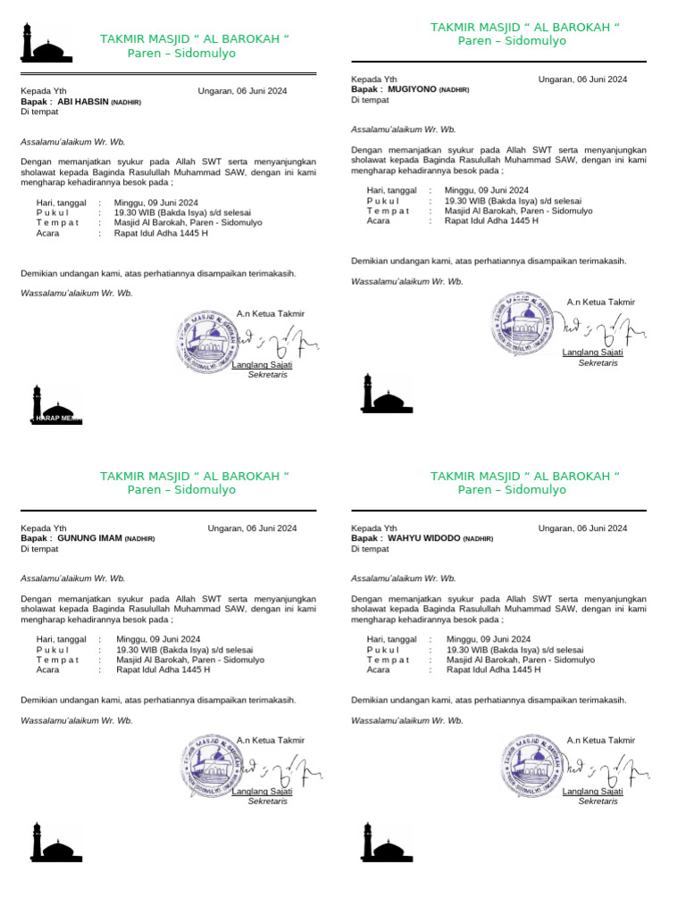 2 Undangan Takmir Masjid - Idul Adha 1445 H - 2024 M | PDF