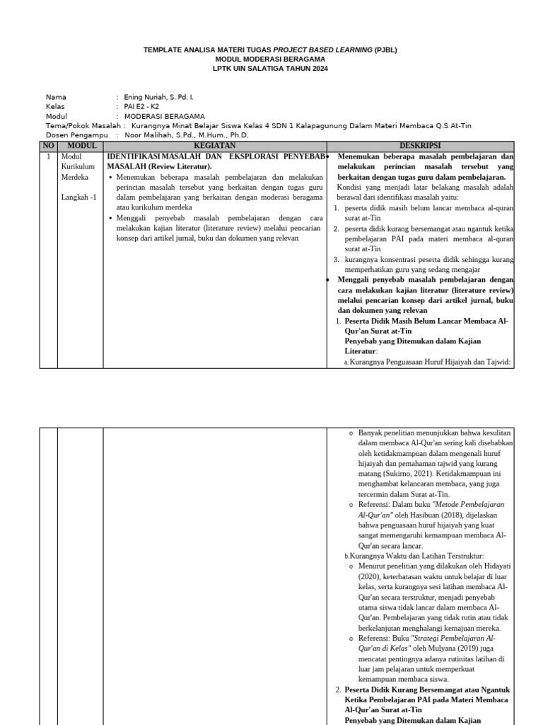 PJBL Modul Moderasi Beragama Wa Ening Fix | PDF