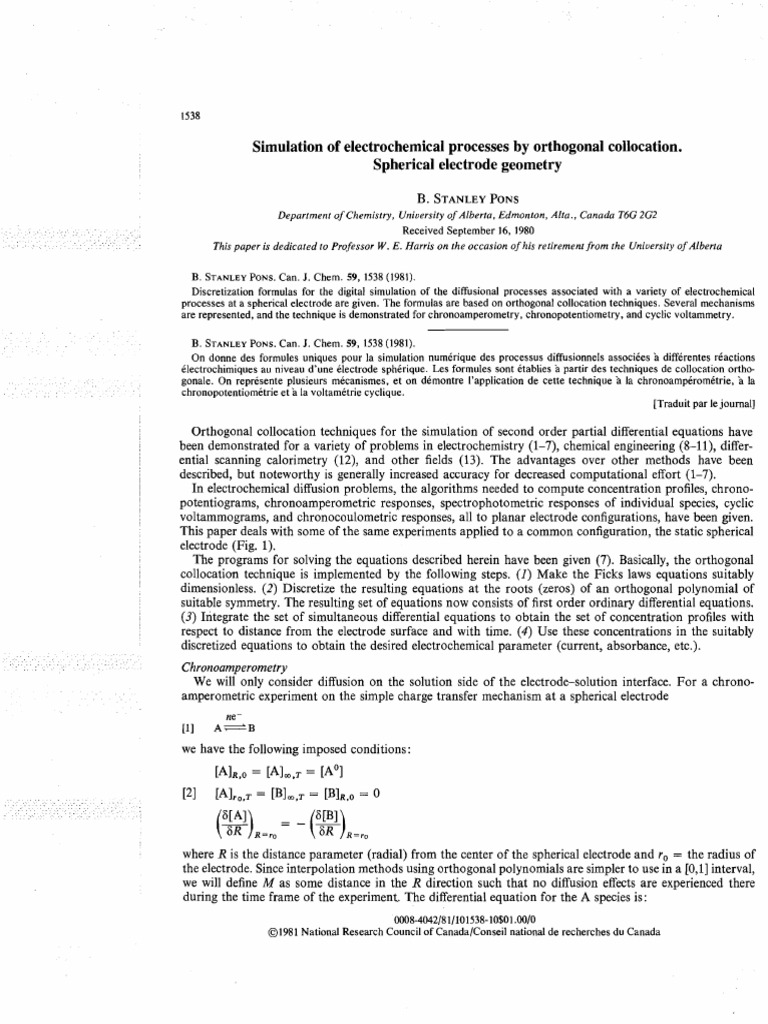 Pons 2011 Simulation of Electrochemical Processes by Orthogonal Collocation Spherical Electrode ...
