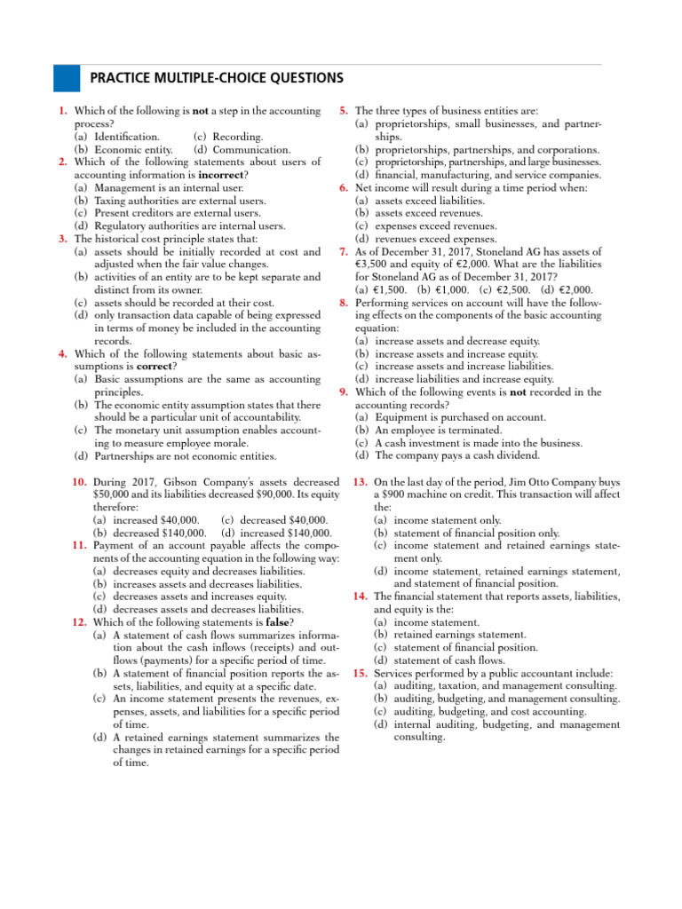 PRACTICE MULTIPLE-CHOICE QUESTIONS 1 (1) | PDF | Equity (Finance ...