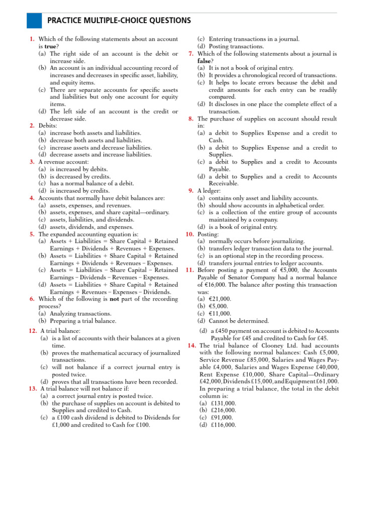 Practice Multiple-Choice Questions - 2 | PDF | Debits And Credits | Money