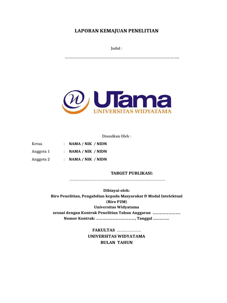 Format Cover Dan Lembar Pengesahan Laporan Kemajuan Penelitian | PDF