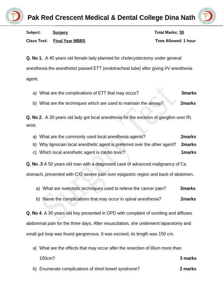 Test Surgery 19-08-2016 ok | PDF | Anesthesia | Surgery