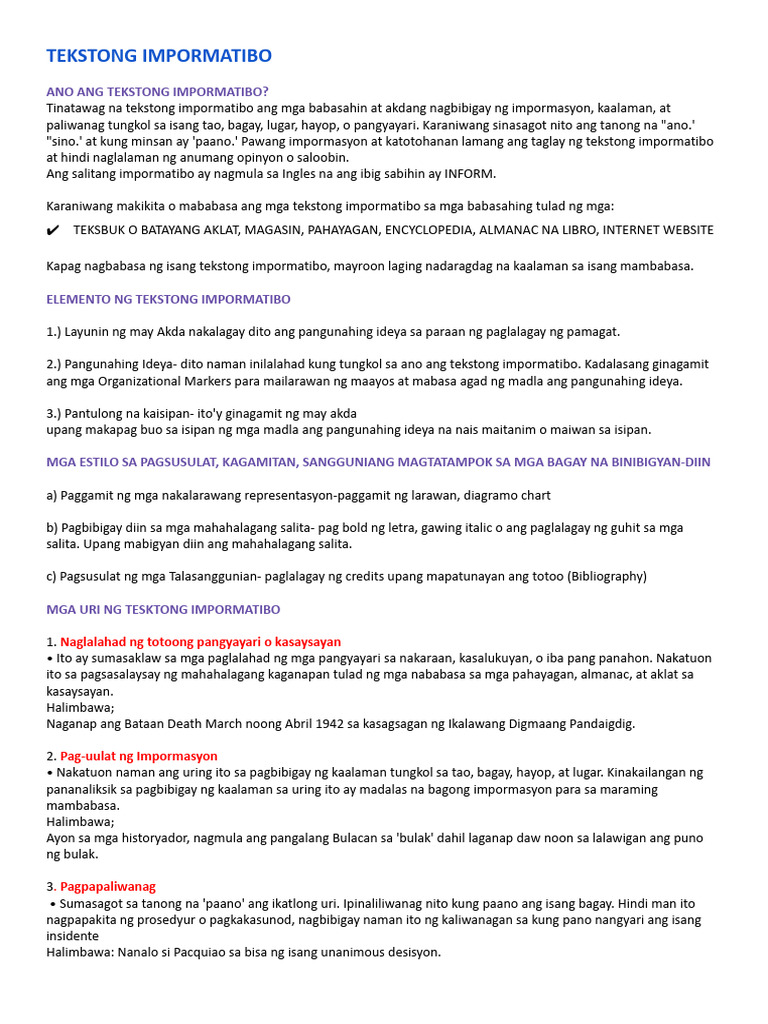 Tekstong Impormatibo | PDF