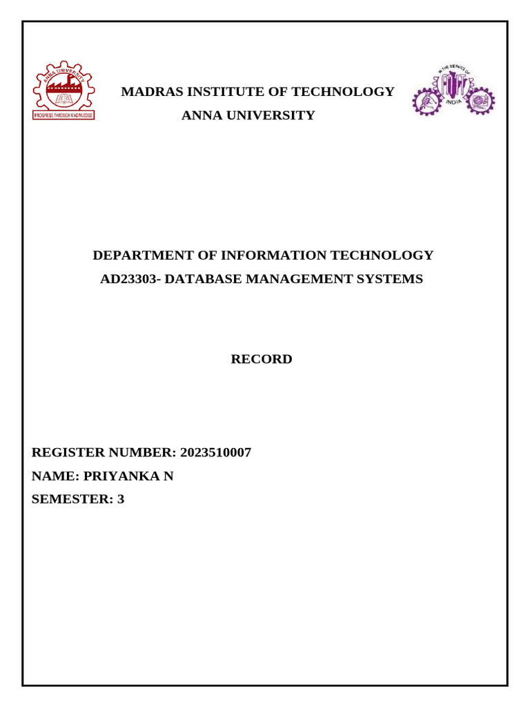 DBMS_Lab_With Index_Template | PDF | Sql | Databases