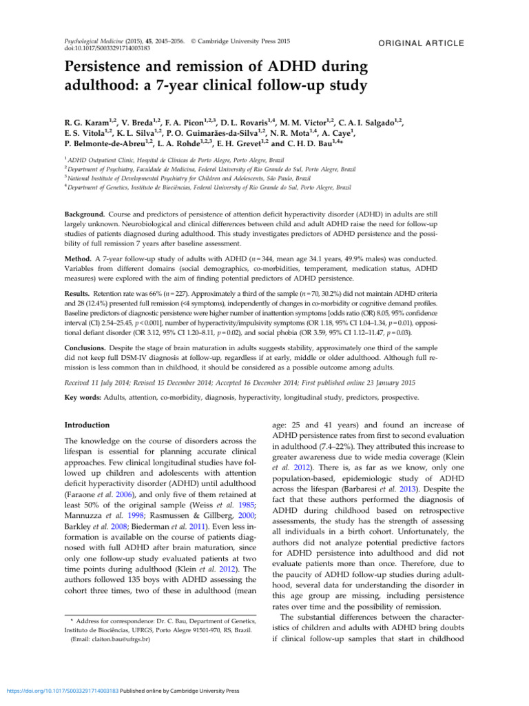 ADHD in Adults: 7-Year Follow-Up Study | PDF | Attention Deficit ...