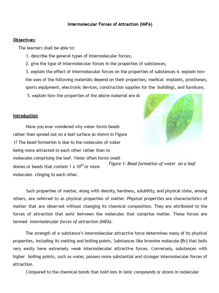 Intermolecular Forces of Attraction Notes | PDF | Chemical Polarity ...