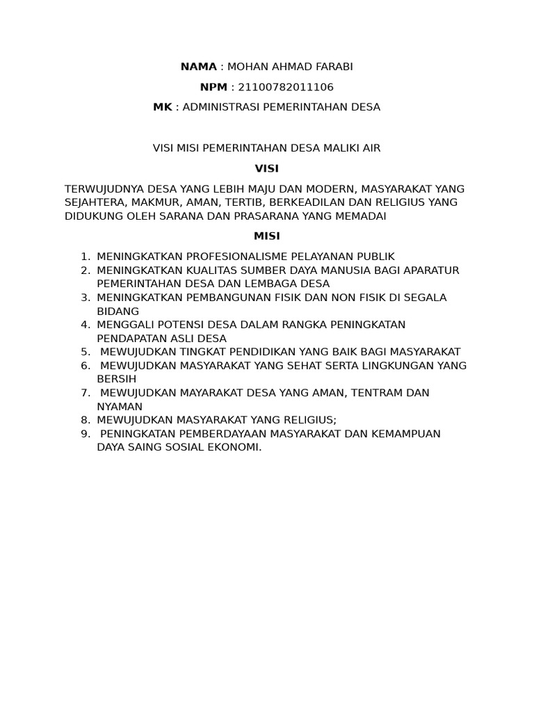 Administrasi Pemerintahan Desa Mohan Ahamad Farabi | PDF