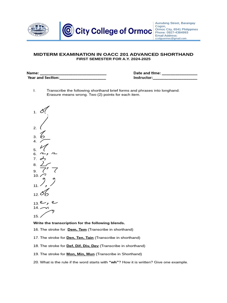 Midterm in OACC 201 Advanced Shorthand | PDF