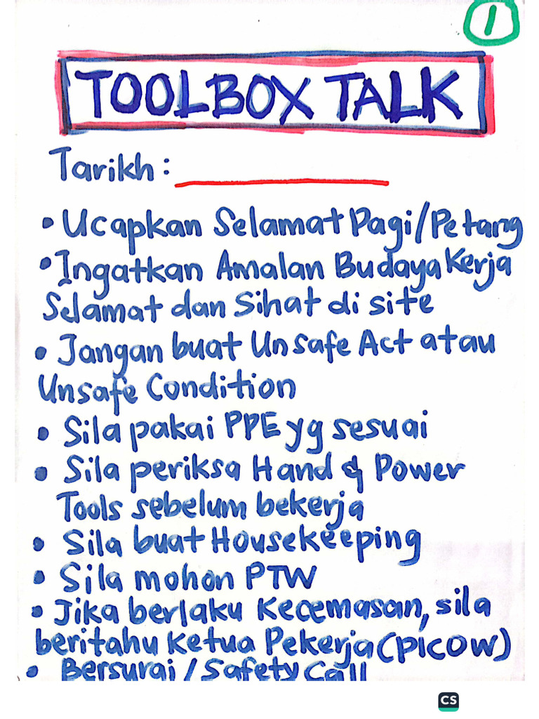 Topik Toolbox Talk Di Site (MFarid) | PDF