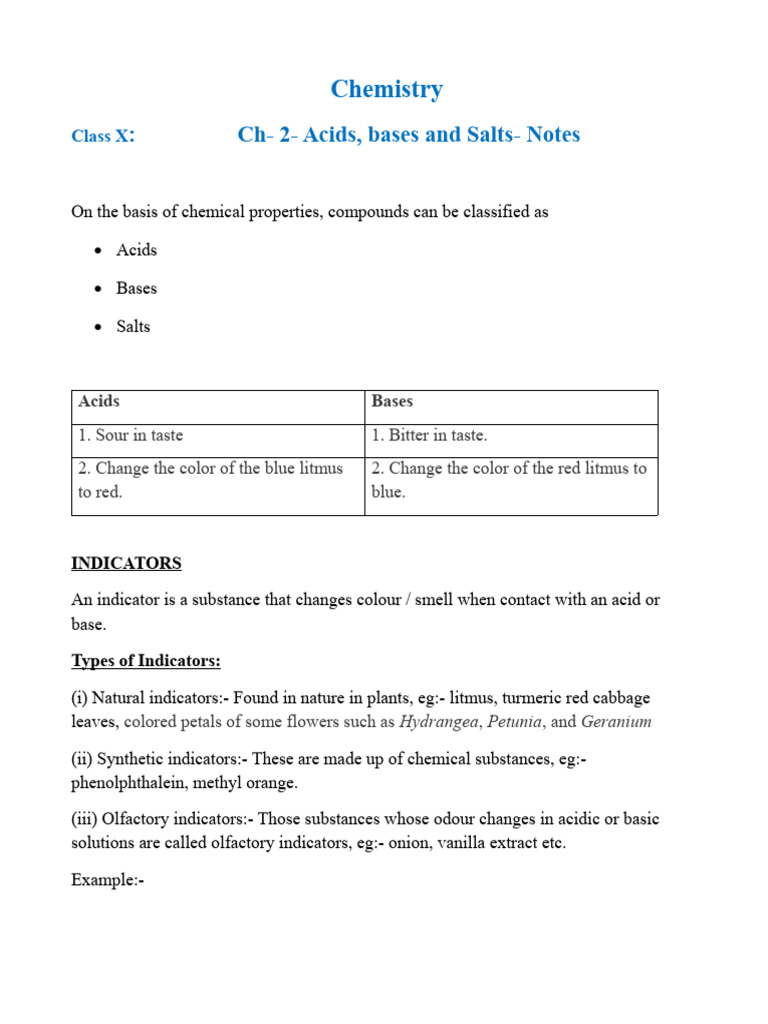 Acids, Bases, and Salts: Class X Notes | PDF | Acid | Sodium Carbonate