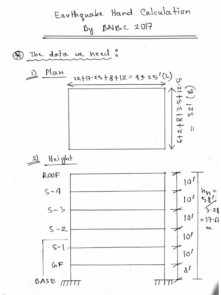 Earthquake Analysis Hand Calculation | PDF