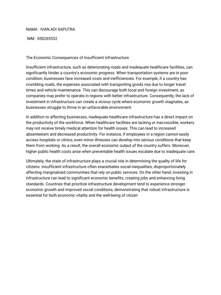 Economic Impact of Poor Infrastructure | PDF