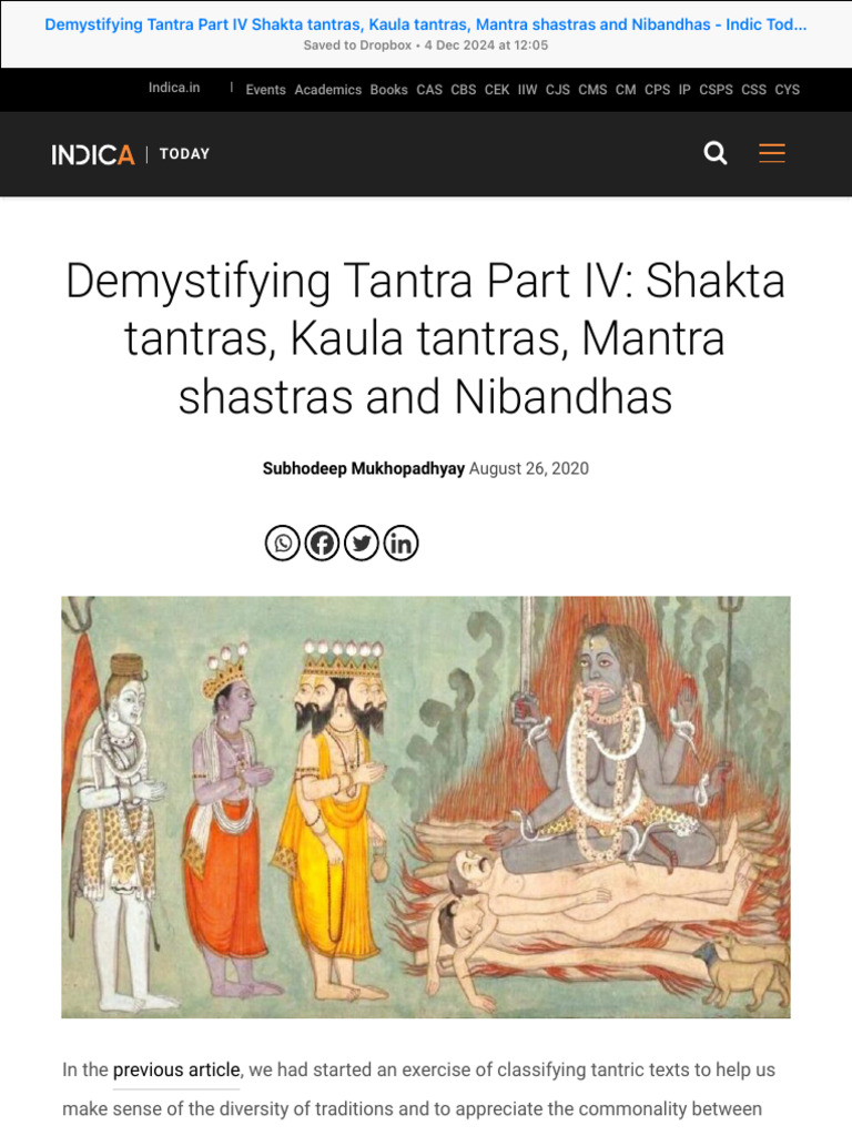 Demystifying Tantra Part IV Shakta Tantras, Kaula Tantras, Mantra Shastras and Nibandhas - Indic ...