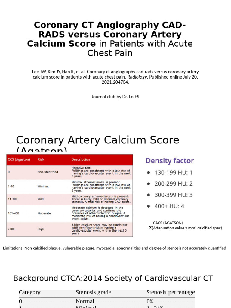 CTCA CAD RADS vs CACS | PDF | Atheroma | Medical Specialties