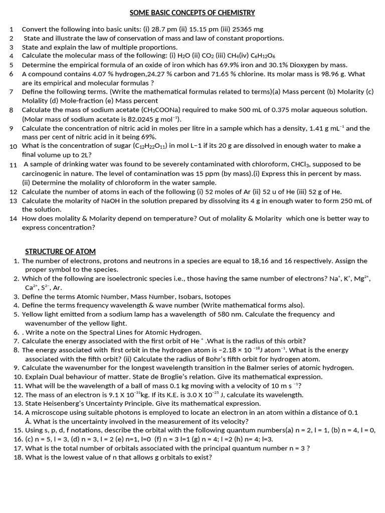Class 11 Chemistry Question Bank | PDF | Atoms | Atomic Orbital