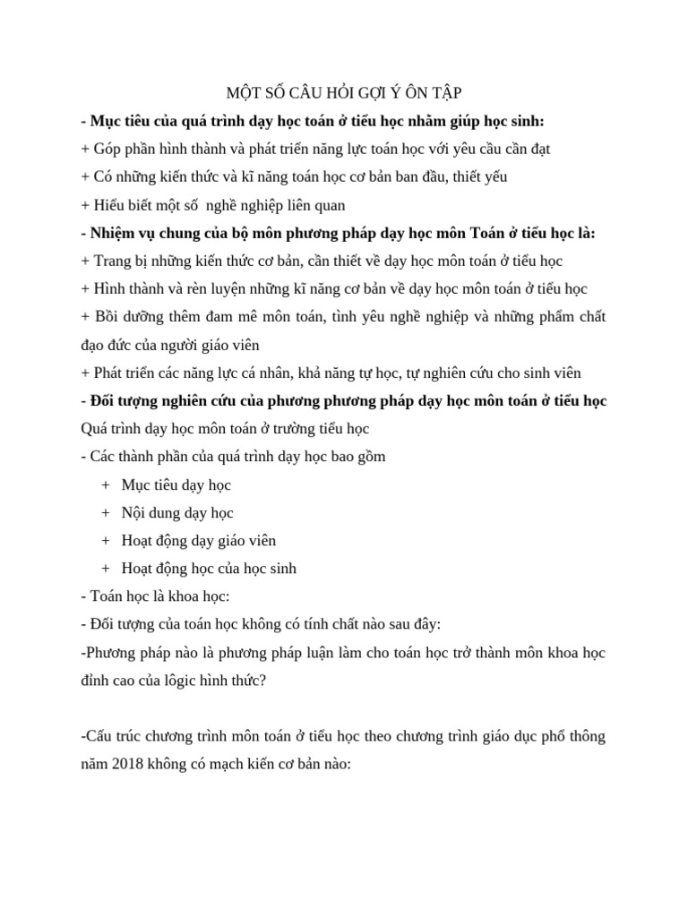 MỘT SỐ CÂU HỎI GỢI Ý ÔN TẬP PPDH TOÁN | PDF